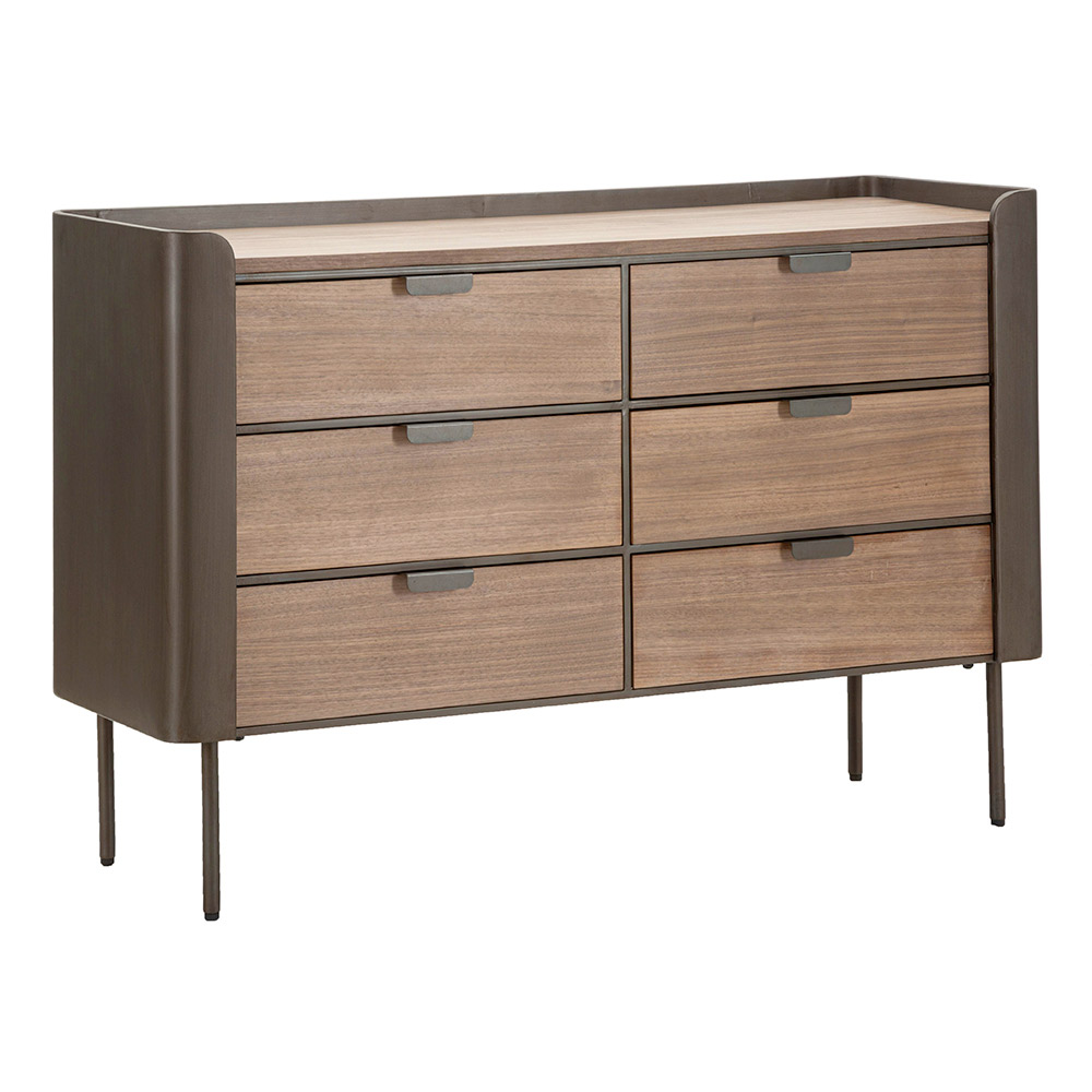 Cômoda em Madeira de Abeto e Ferro Cinzento com 6 Gavetas