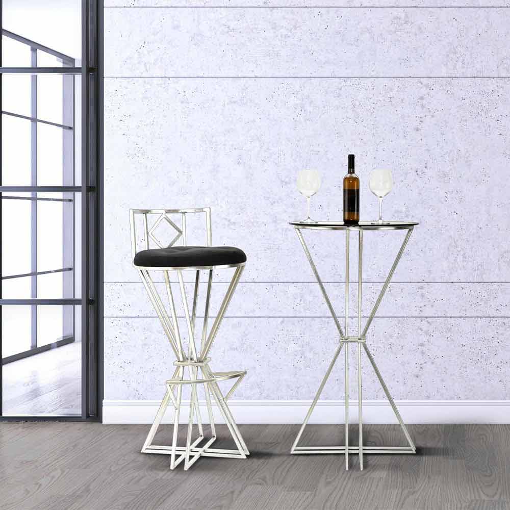 Mesa de bar redonda com diâmetro de 60 cm estilo moderno em ferro e vidro