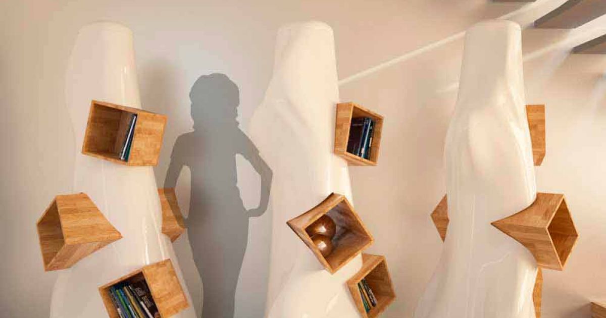 Estante design moderno K2, Solid Surface & wood, feito à mão in Italy