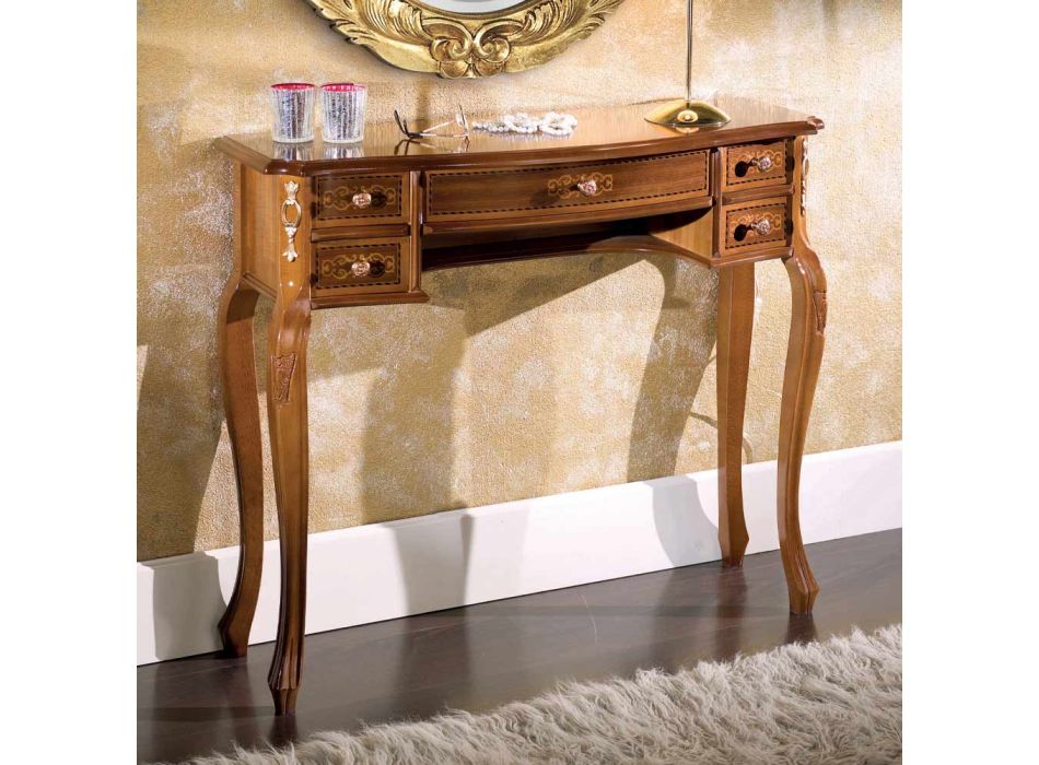 Console de Entrada Estilo Clássico em Madeira com 5 Gavetas