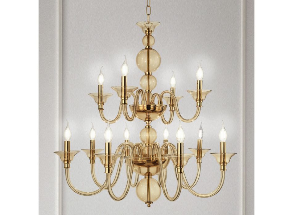 Candelabro clássico italiano feito à mão em metal e vidro