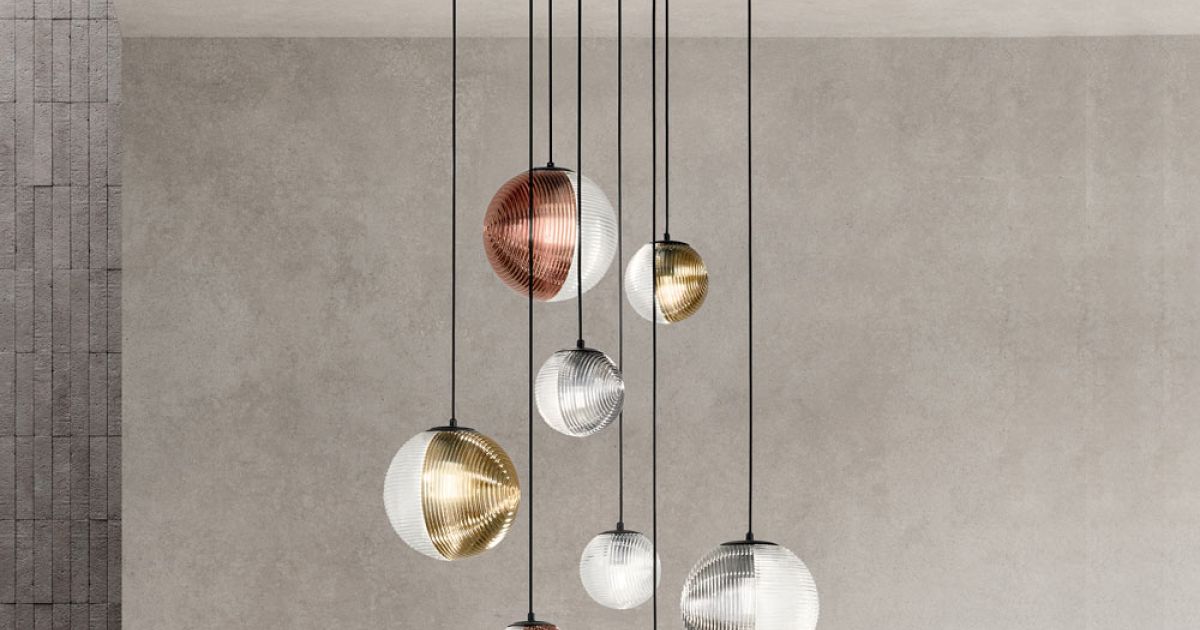 Lustre de esfera de vidro soprado de 8 luzes