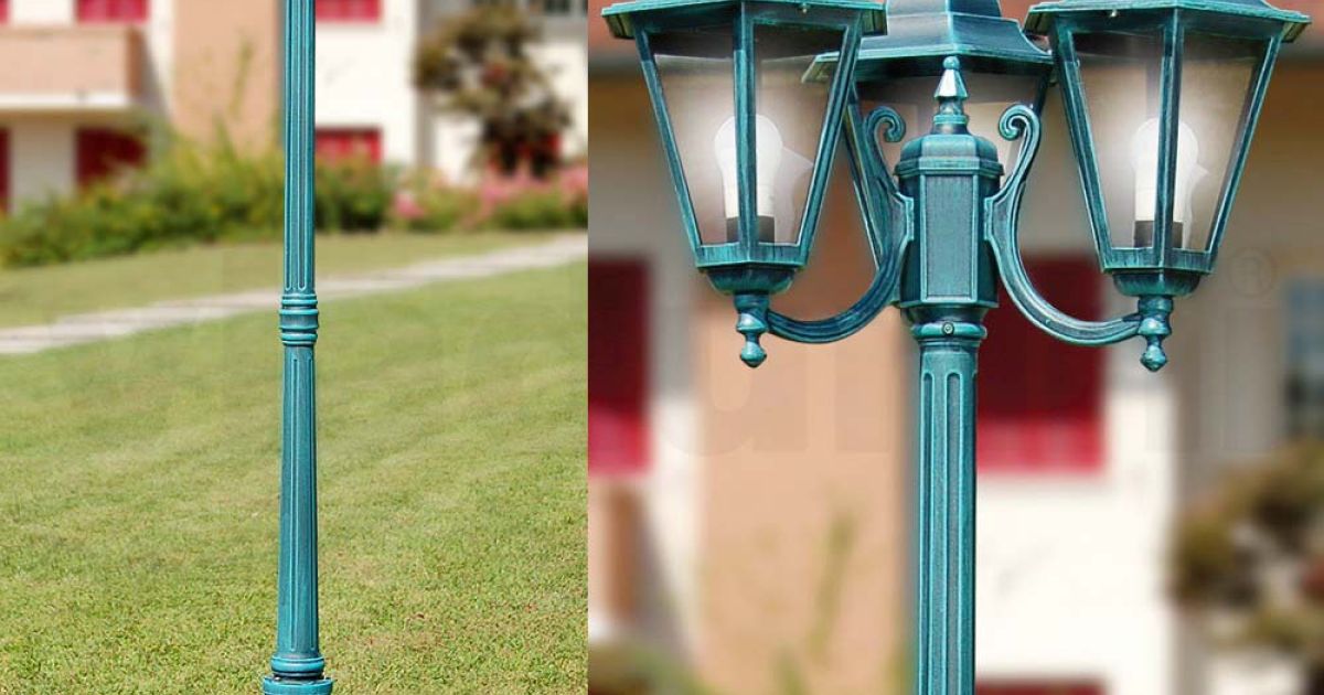 Candeeiro de rua com 211 cm de altura em vidro e 5 acabamentos em alumínio